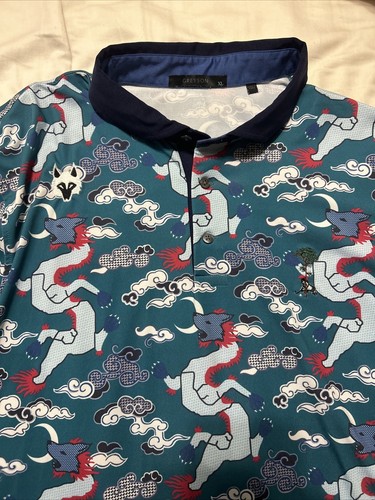 Greyson TOUR ISSUE Golf Wolf Slayer Print Short Sleeve Polo Shirt Size ...