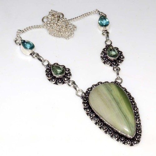 Larsonite Tsavorite 925 Silver Plated Necklace 17" Valentine Gifts ...