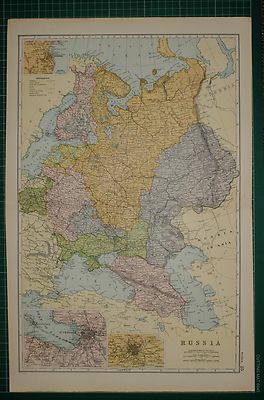 1905 ANTIQUE MAP ~ RUSSIA ST PETERSBURG MOSCOW CRIMEA POLAND FINLAND ...