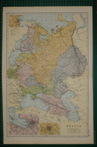 1905 ANTIQUE MAP ~ RUSSIA ST PETERSBURG MOSCOW CRIMEA POLAND FINLAND ...