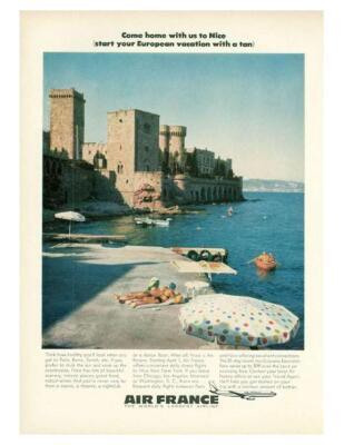 1964 Air France PRINT AD Nice on the Riviera Castle | eBay