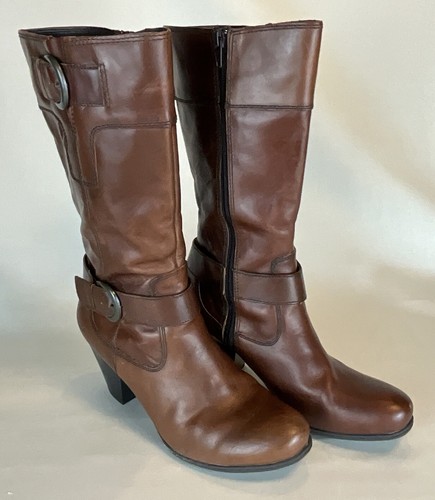 BOC Wms Boots Leather Biker / Riding Sz 9 Brown Calf High Zip M BC6628 ...