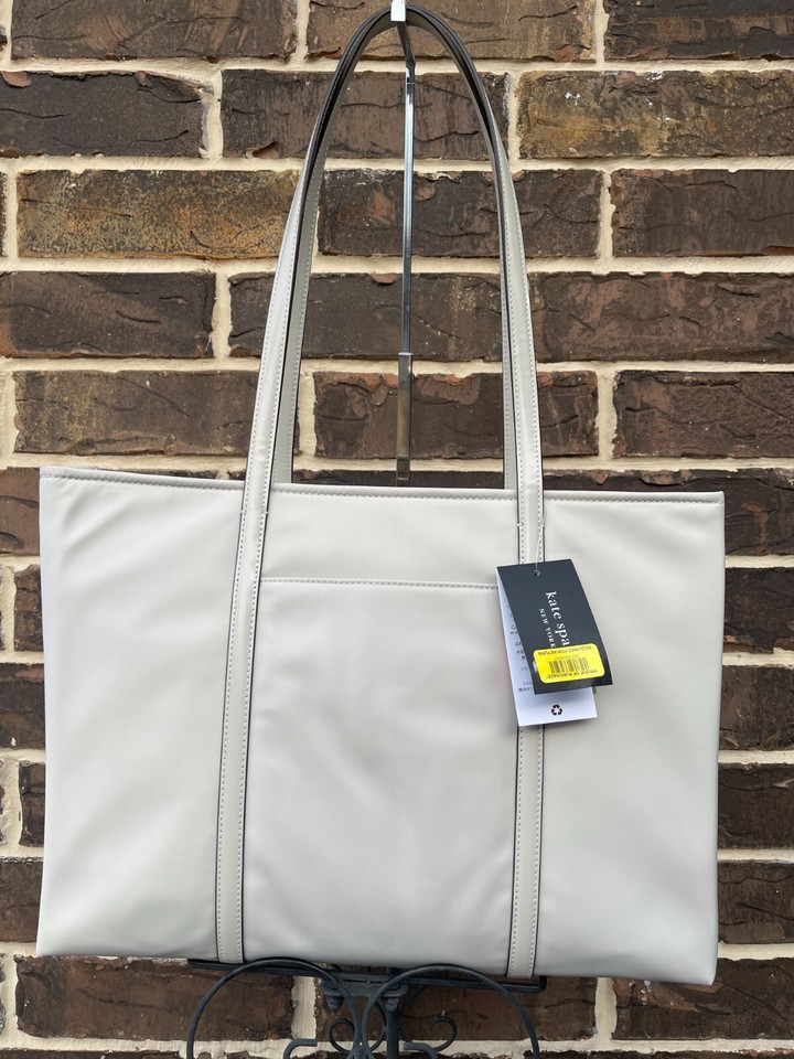 NWT $298 Kate Spade Sam Icon Large Tote STONY BEACH light grey | eBay