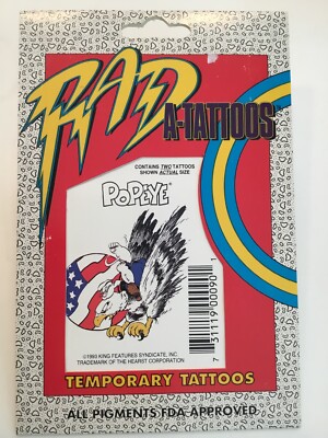 Vintage (2) POPEYE Eagle USA FLAG Rad A-Tattoos Temporary Tattoos Don ...