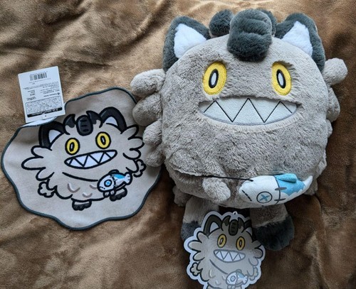 Pokemon Galarian Meowth Fluffy Hug Plush Toy & Hand Towel Set New Tag ...