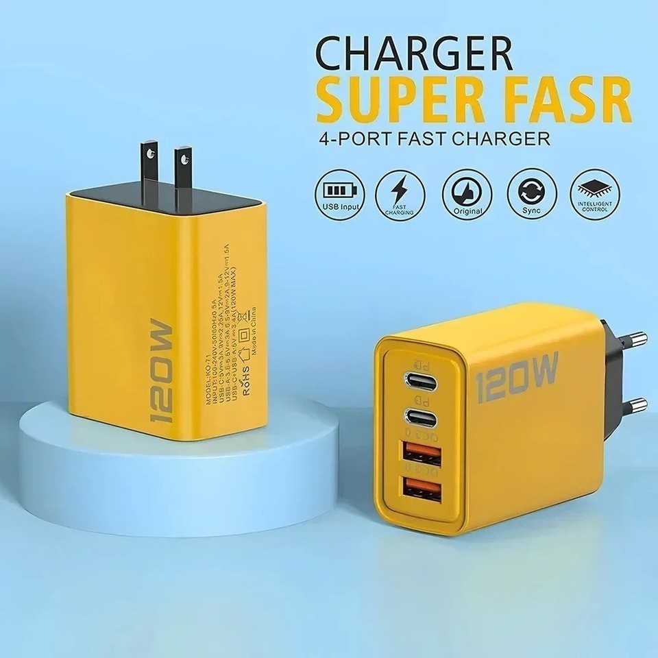 4-Port Phone Charger Plug UK Fast USB Quick Charge Type C PD 120W ...