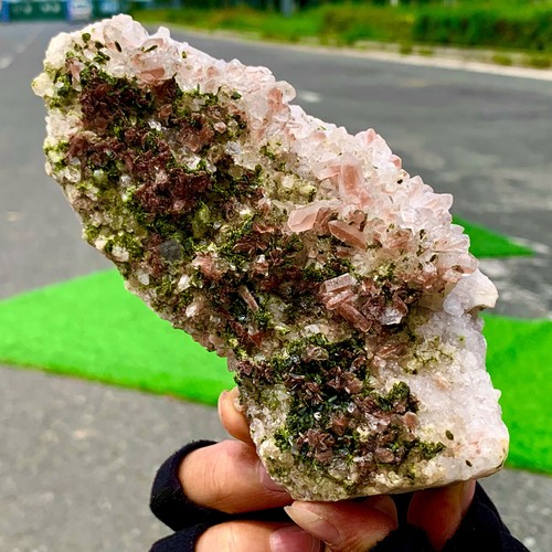 284G Natural beautiful epidote quartz with red Crystal garden quartz ...