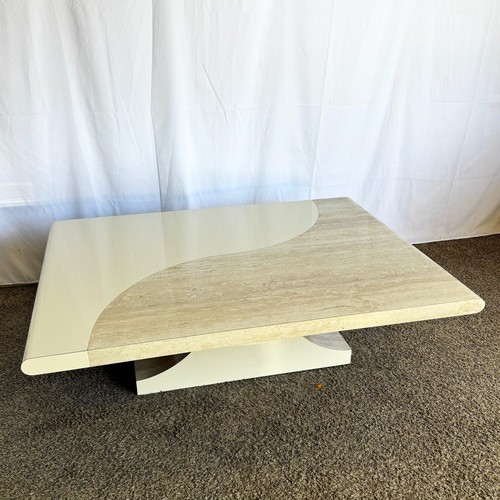 Postmodern Faux Travertine and Cream Laminate Sculpted Coffee Table | eBay