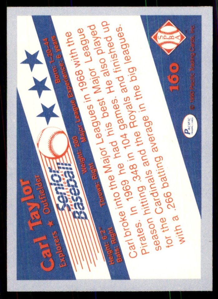 1990 Pacific Senior League Carl Taylor Baseball Cards #160 | eBay