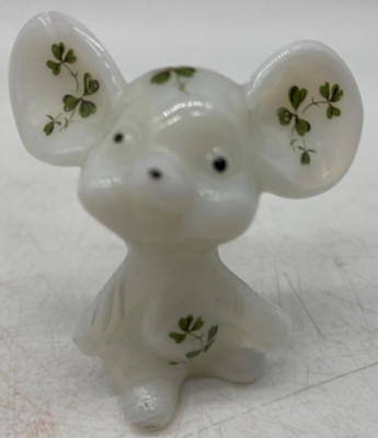Fenton Solid Glass Mouse - Milk Glass Decorated w/ Shamrocks | eBay