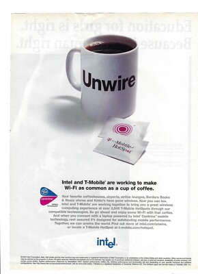 2003 Intel & T-Mobile Unwire Make Wi-Fi Common as Coffee Vintage Print ...