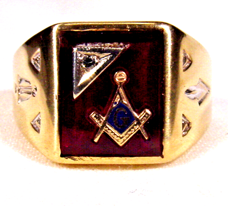 10k Masonic Ring with Synthetic Ruby and a Diamond | eBay