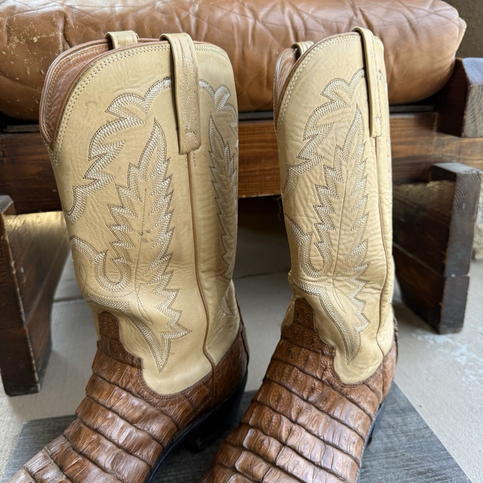 Lucchese 2152V Genuine Caiman Belly Vamp Leather Cowboy Boots Men’s1 0. ...