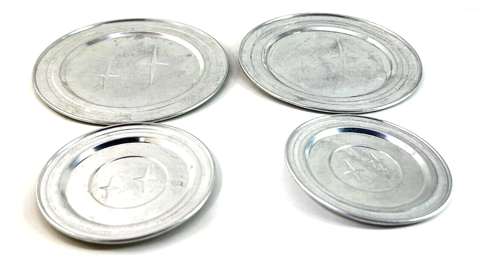 Vintage Retro Aluminum Round Coaster Set of 4 Silver Colored Atomic ...
