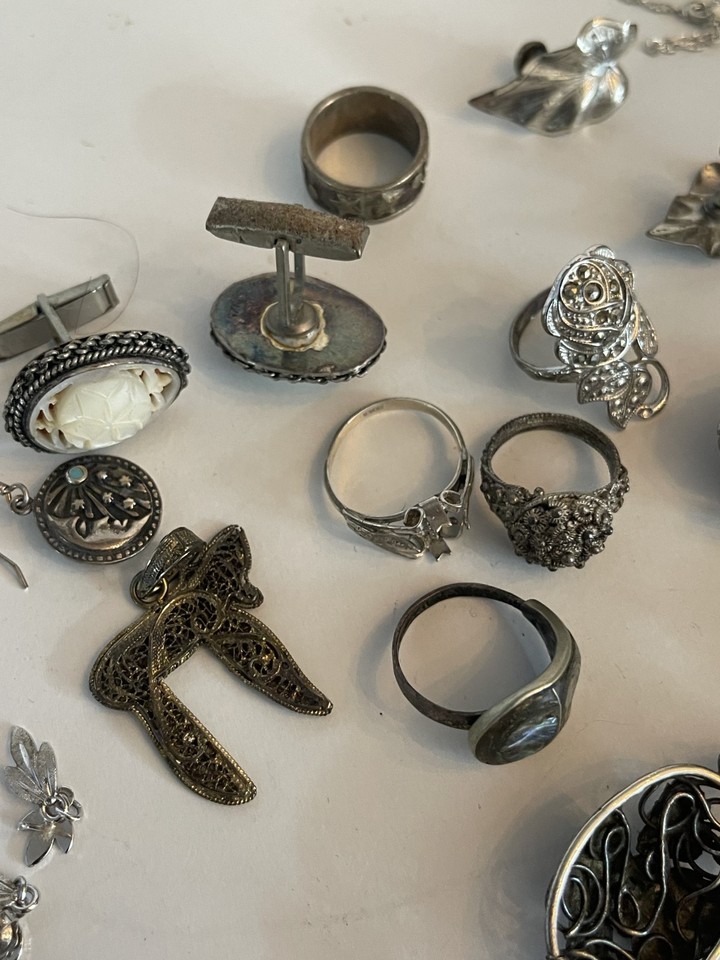 Vintage Scrap Sterling silver jewelry lot rings earrings bracelets etc ...