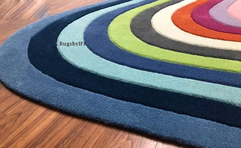 The Multi-Color Irregular Oval Shaped Area Rug, Abstract Pattern Hand ...