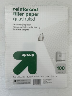 Up and Up Reinforced Filler Paper Quad Ruled Heavyweight Paper *100 ...