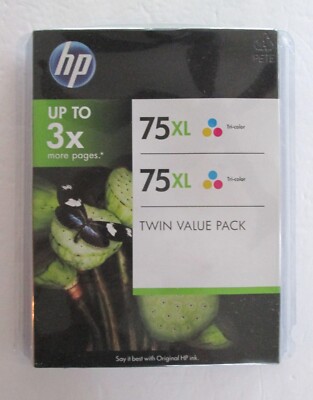 New Sealed Genuine HP 75XL Tri Color Ink Cartridges Twin Pack Warranty ...