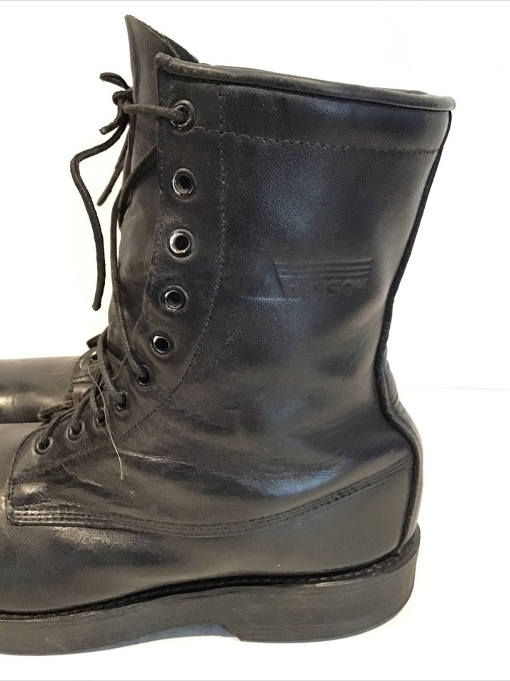 Vintage Addison Shoe Company Black Steel-toe Boots Mens 9.5W Leather ...