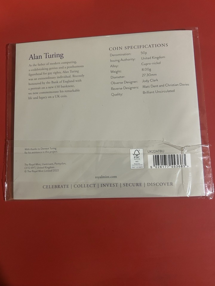 Royal Mint 2022 Alan Turing 50p Coin Pack Brilliant Uncirculated Fifty ...