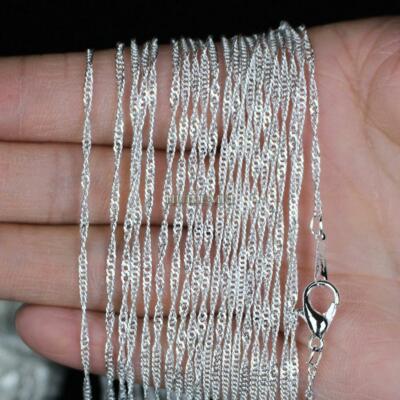 10pcs/lot 2mm 925 Silver Plated Water Wave Chain Necklaces 16" 18" 20 ...