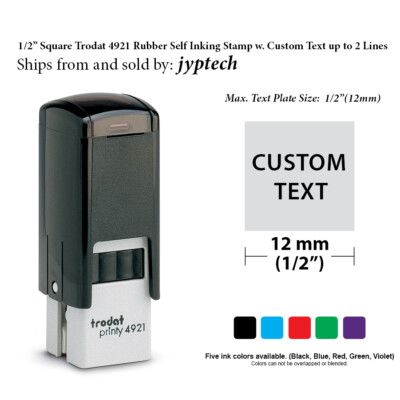 1/2" Square Trodat 4921 Rubber Self Inking Stamp w. Custom Text up to 2 ...