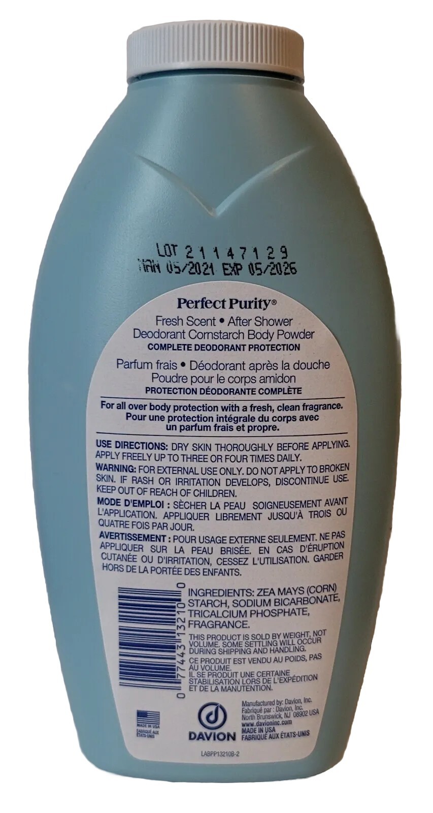 Perfect Purity After Shower Deodorant Cornstarch Body Powder Fresh ...