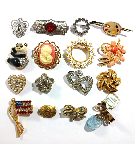 Vintage Brooches Pins ~ Small Rhinestones Enamel Lot of 16 | eBay