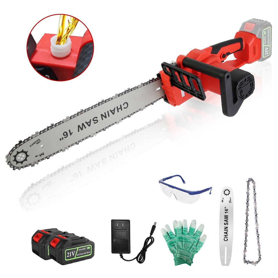 16" Cordless Chainsaw Electric Handheld Chain Saw with 2 Batteries ...