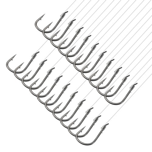 20Pcs 9# Fishing Hooks with 45cm Line 0.49x0.28 Inch with Barb Silver ...