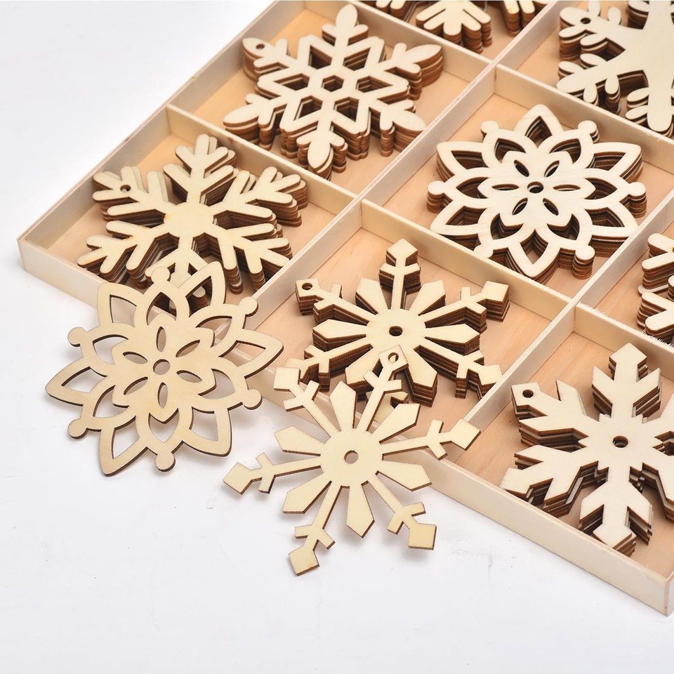 Snowflake Ornaments, 36PCs Unfinished Wooden Snowflakes Cutouts for DIY ...