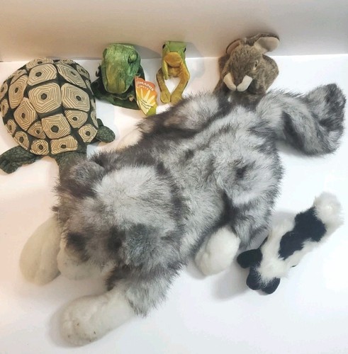 Folkmanis Puppets Lot Of 6 Wolf, Turtle, Frog, T Rex, Frog, Rabbit ...