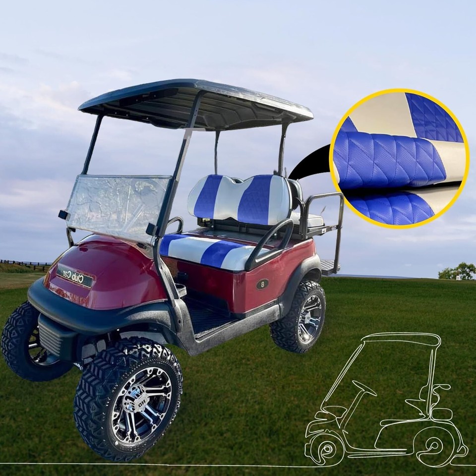 EZGO TXT/RXV & DS -FRONT- WHT/ROYAL Diamond Stitch covers, Golf Cart ...