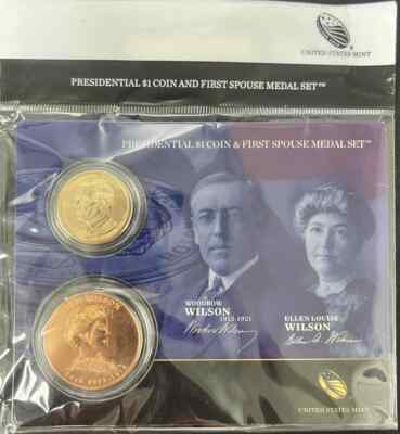 2013 U.S. Mint Presidential $1 Coin &First Spouse Medal Set Woodrow ...