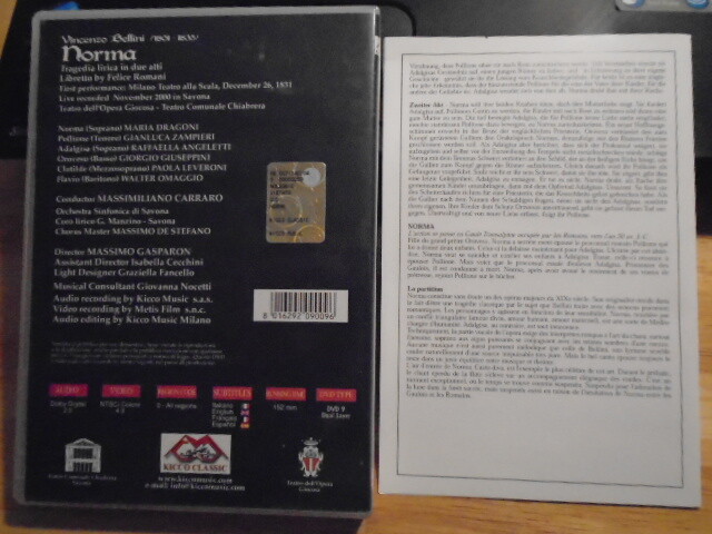 RARE OOP ITALY Vincenzo Bellini DVD Norma opera Maria Dragoni 2000 ...