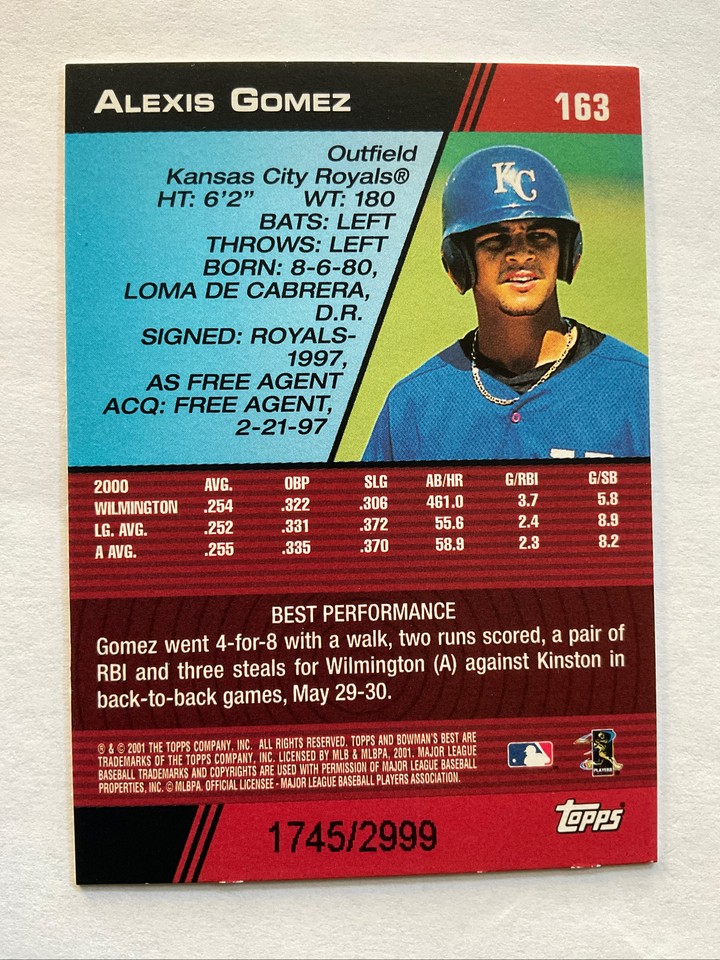 2001 Bowman’s Best ALEXIS GOMEZ Rookie Card RC Kansas City ROYALS #163 ...