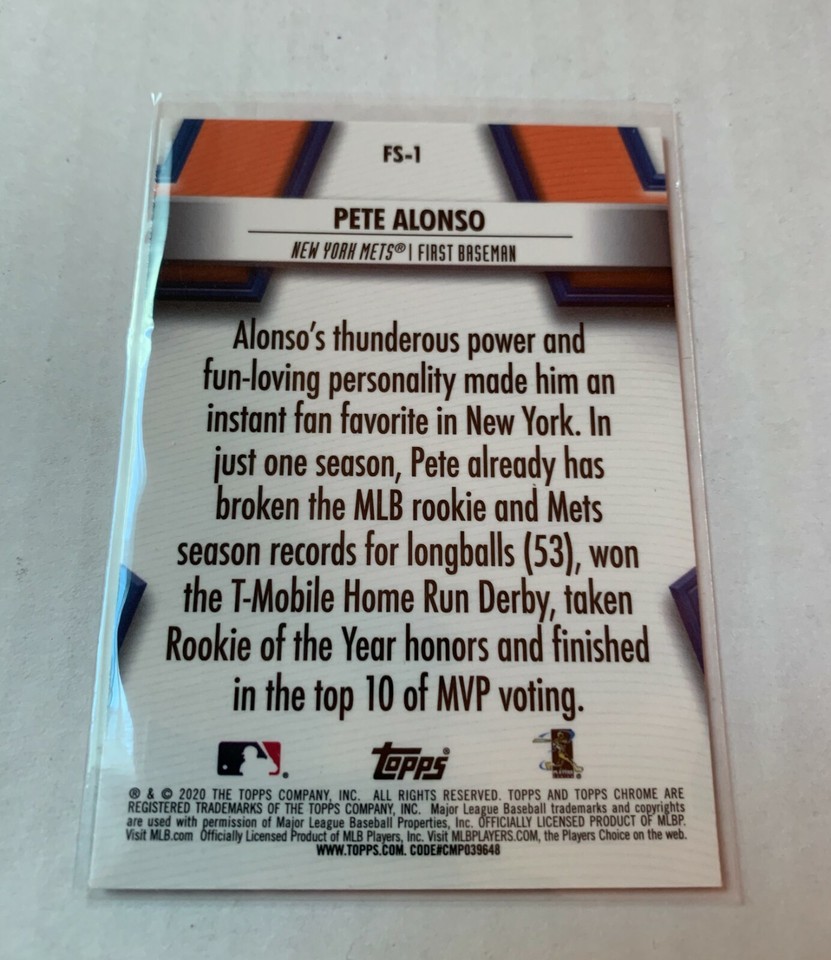 2020 TOPPS CHROME PETE ALONSO FUTURE STARS FS1 NEW YORK METS INSERT ...