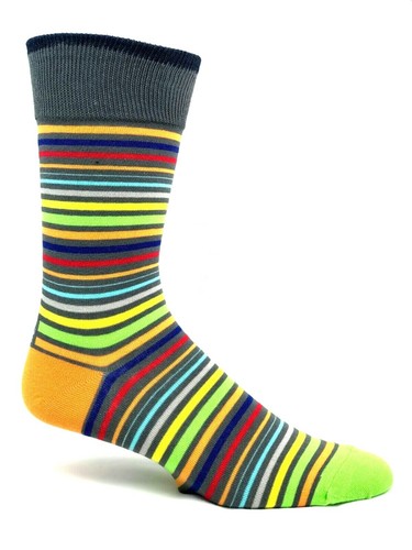Yo Sox Men's Multi Colored Stripe with Orange Heel & Green Toe Crew ...