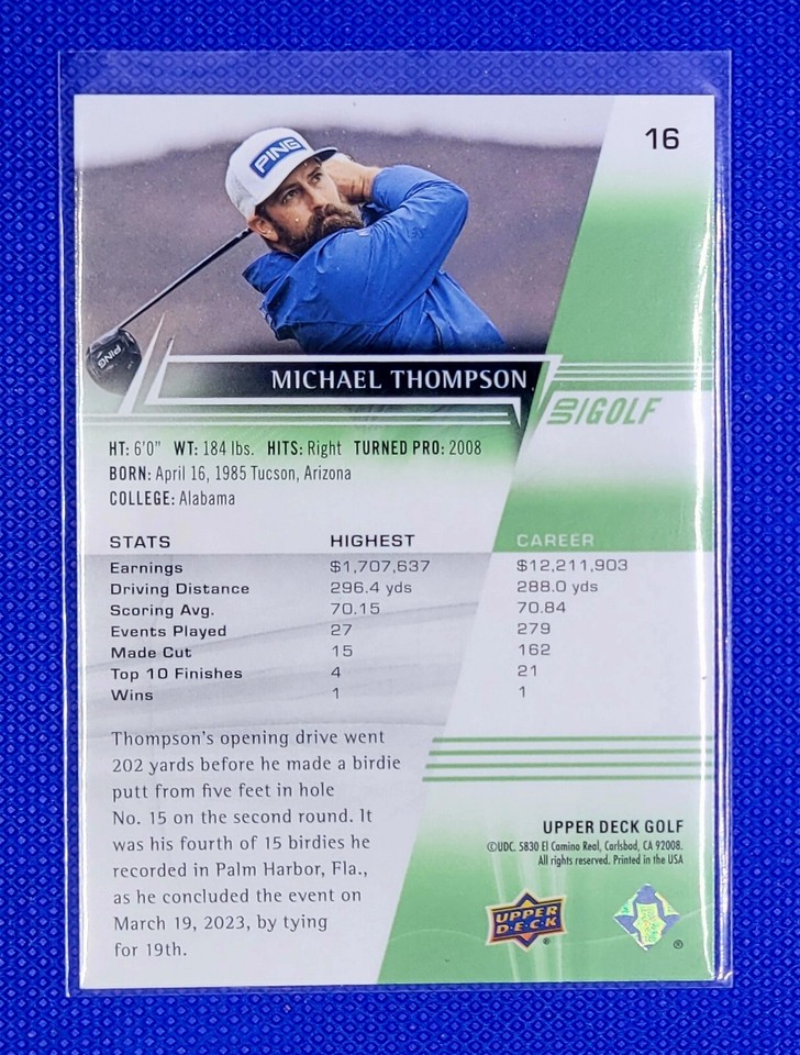 Michael Thompson 2024 Upper Deck Golf #16 PGA Tour Pro Card | eBay