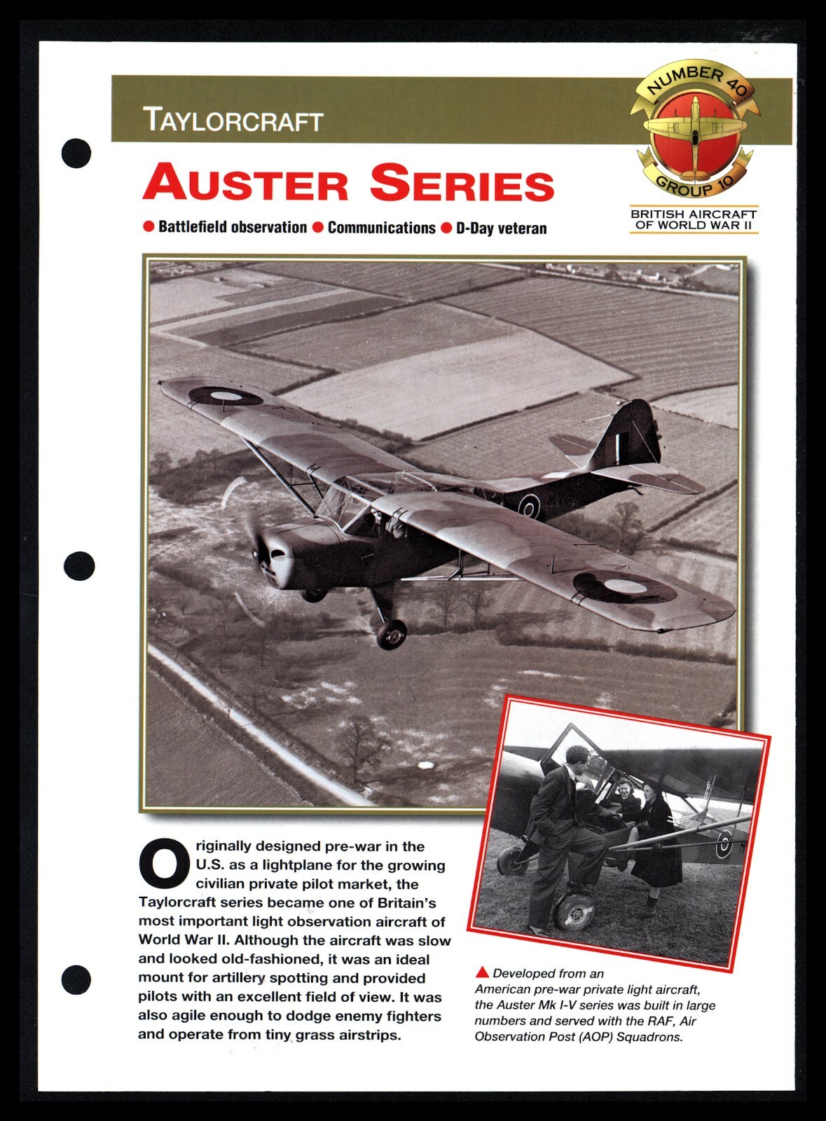 "AUSTER SERIES" Aircraft of World Spec Sheet British WWII 10.40 | eBay