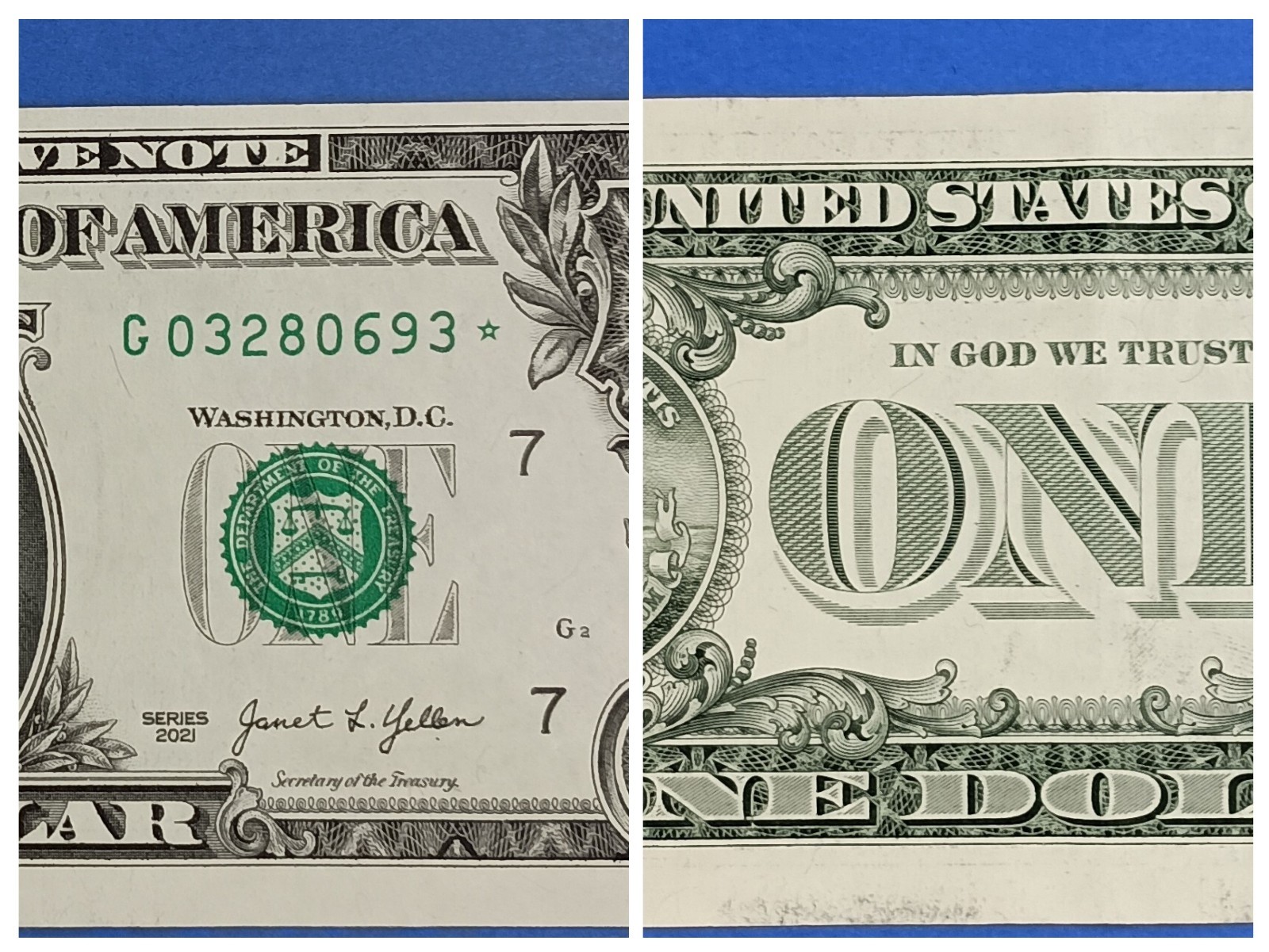 G03280693* $1 Front Misaligned Misprint Error One Dollar Bill 2021 Note ...