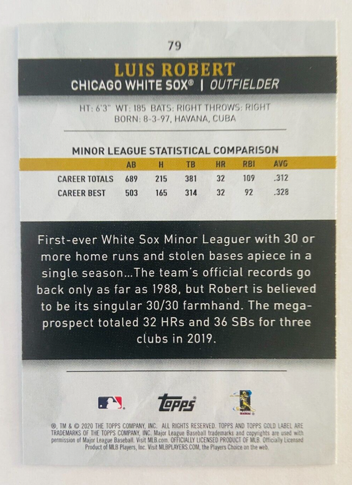 2020 Topps Gold Label LUIS ROBERT Class 2 Rookie Card RC | eBay