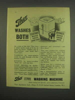 1949 Thor Washing Machine Ad - Thor washes both clothes Dishes | eBay