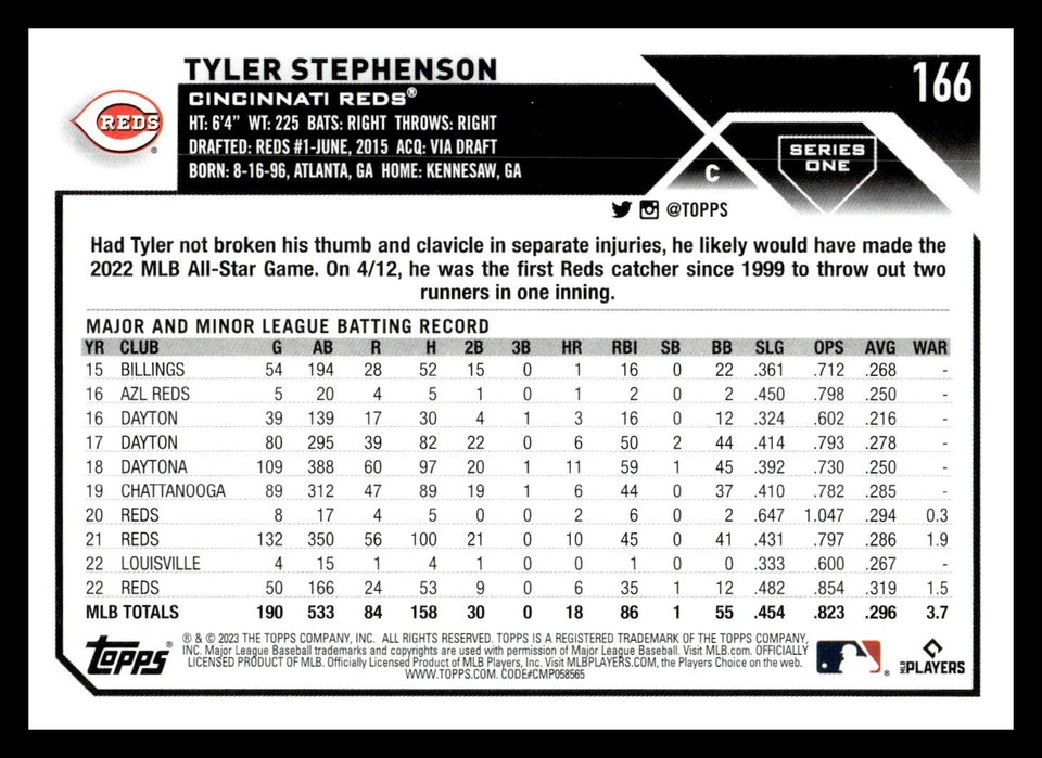 2023 Topps #166 Tyler Stephenson Cincinnati Reds Baseball Card | eBay