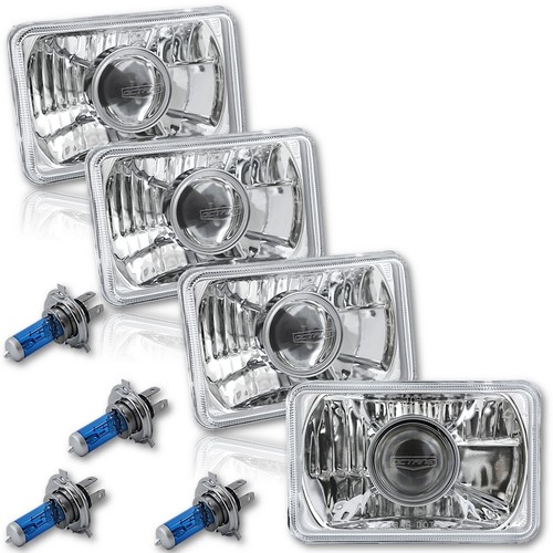 4X6" Halogen Crystal Clear Glass Projector Headlight H4 Light Bulb ...