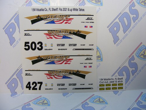 Volusia FL Sheriff 1/64 Water slide Decals Fits Maisto All White GL ...
