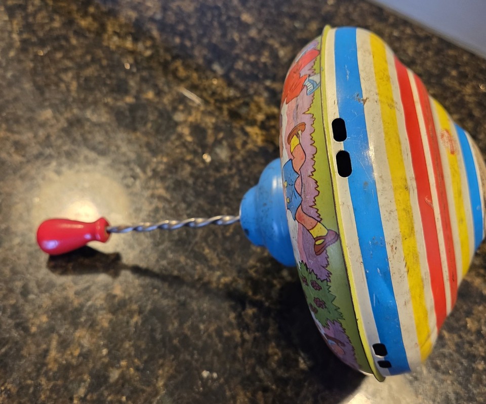 Vintage 1950s Ohio Arts Metal Spin Top Toy- Here We Go Round the ...