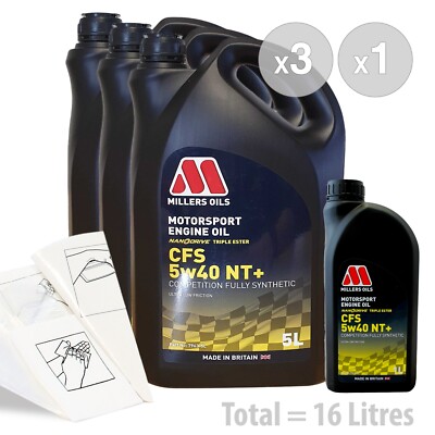 Car Engine Oil Service Kit / Pack 16 LITRES Millers Oils CFS 5w-40 NT+ ...