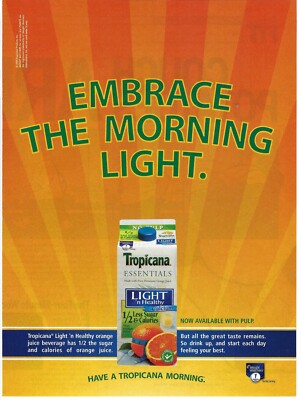 2005 Tropicana Essentials Orange Juice Light ‘n Healthy Retro Print Ad ...