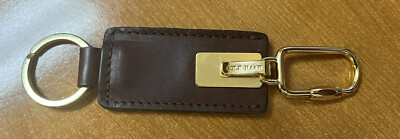 Cole Haan Two-Sided Gold Tone Carabiner Clip Key Ring Leather Key Fob ...